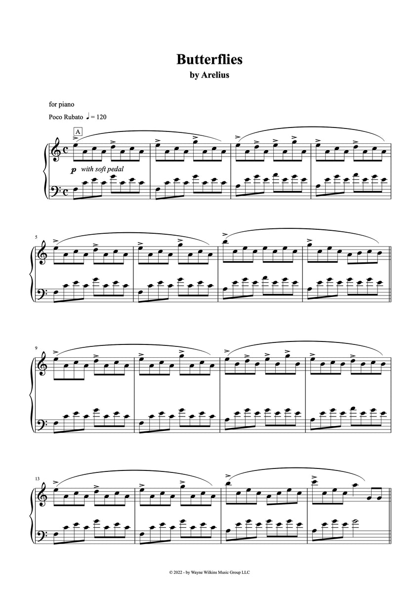 Butterflies - Piano Solo Sheet Music by Arelius – Arelius Online