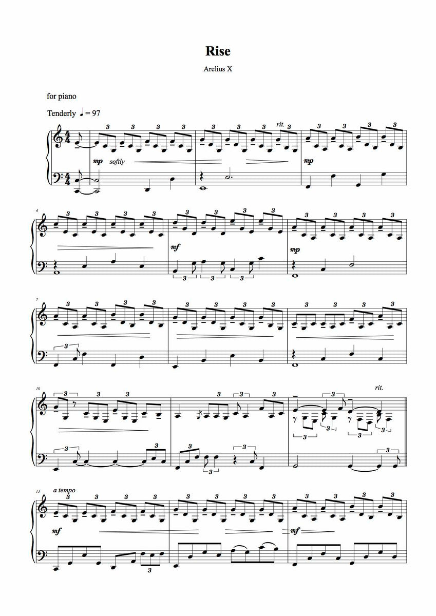 "Rise" - Piano Solo Sheet Music by Arelius – Arelius Online